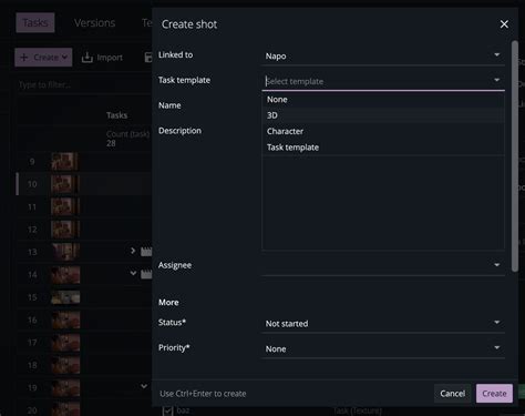 Using Task Templates Ftrack Studio