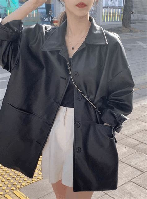 대박할인 오버핏 블레이져 레더 바바리자켓 블랙 에이블리