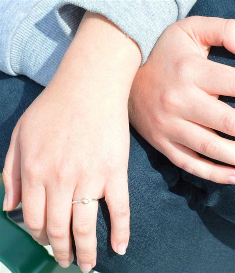 Small Peridot Ring Hammered Silver Stackable Rings Mothers Ring August Birthstone Ring