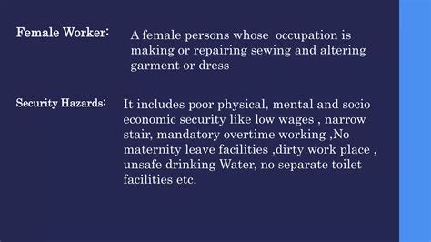 Female Workers Security Hazards In Garment Industry Ppt