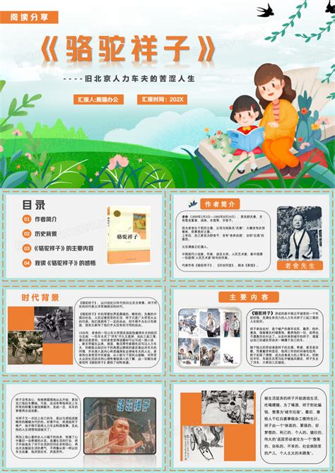 绿色骆驼祥子读后感PPT模板下载 绿色 图客巴巴