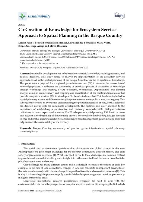 Pdf Co Creation Of Knowledge For Ecosystem Services Approach To Spatial Planning In The Basque