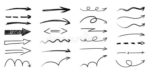 Set Isolated Hand Drawn Different Scribble Arrows Stock Vector