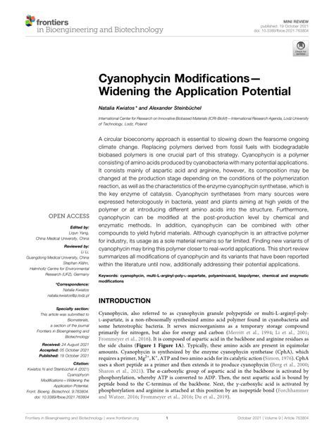 Pdf Cyanophycin Modifications Widening The Application Potential