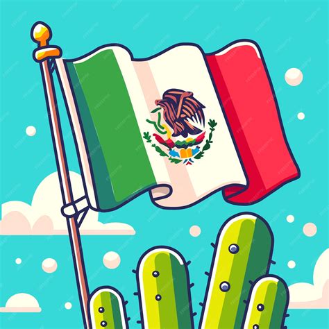 Bandera Nacional De México Estilo Dibujos Animados Vector Premium