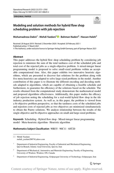 Modeling And Solution Methods For Hybrid Flow Shop Scheduling Problem