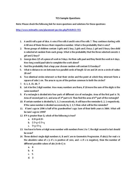Tcs Sample Questions Papers Pdf Permutation Zero Of A Function