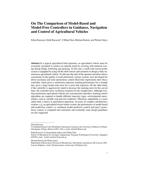 Pdf On The Comparison Of Model Based And Model Free Controllers In