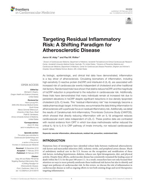 Pdf Targeting Residual Inflammatory Risk A Shifting Paradigm For Atherosclerotic Disease