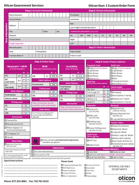 Oticon Custom Order Form Blank Fillable Template Fill Out Print
