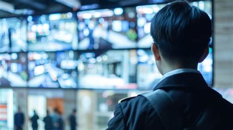 A Security Guard Monitoring A Live Feed Of Different Access Points In A