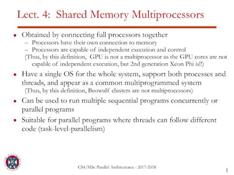 Pdf Lect 4 Shared Memory Multiprocessors · Cs4msc Parallel