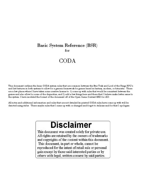 Basic System Reference Bsr For Coda V1814 Pdf Pdf Role Playing Games Gaming