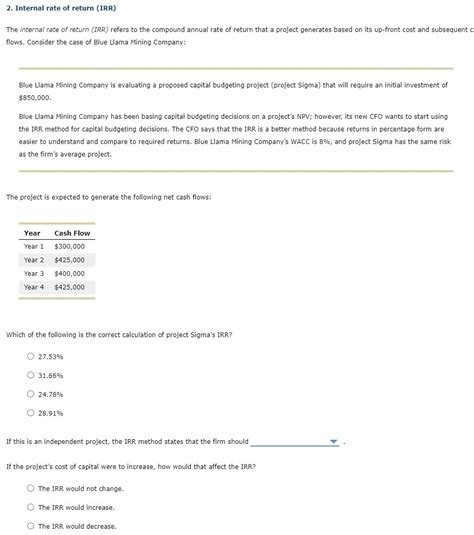Solved Internal Rate Of Return IRR The Internal Rate Of Chegg Com