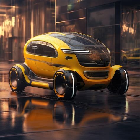 Premium Photo Small Electric Yellow Car In The Street Futuristic