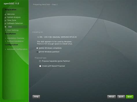 opensuse 11 1 start up suggested partitioning