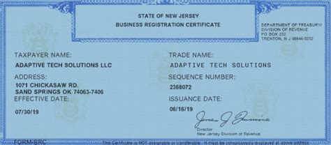 NJ Business Certificate
