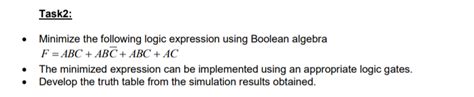 Solved Task2 Minimize The Following Logic Expression Using