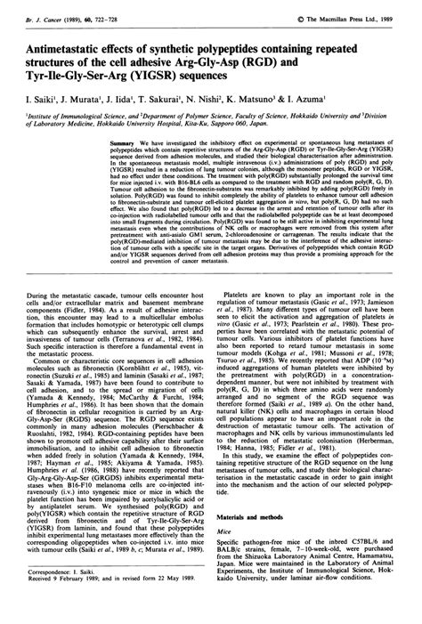 Antimetastatic Effects Of Synthetic Polypeptides Containing Repeated