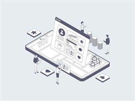 Digital Marketing Isometric Illustration Lineal Grey Suitable For Mobile App Website Banner