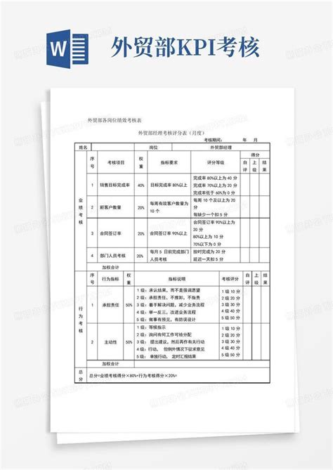外贸部kpi考核word模板下载编号lxzvawrk熊猫办公