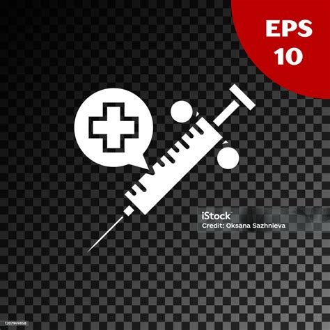 투명 한 어두운 배경에 격리 된 바늘 아이콘 화이트 의료 주사기 예방 접종 주사 백신 인슐린 개념 벡터 일러스트레이션 0명에