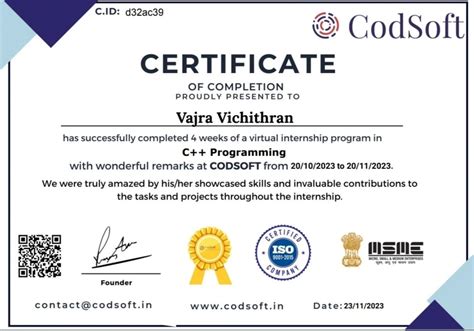 Ive Successfully Completed My C Programming Internship At Codsoft Vajra Vichithran