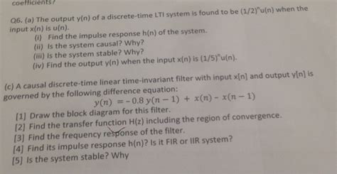 solved coefficients q6 a the output y n of a