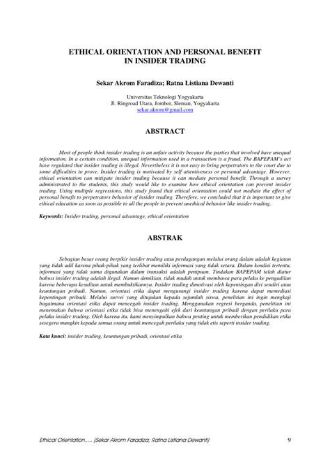 Pdf Ethical Orientation And Personal Benefit In Insider Trading