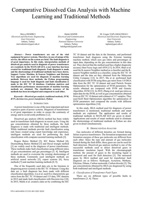 Pdf Comparative Dissolved Gas Analysis With Machine Learning And Traditional Methods