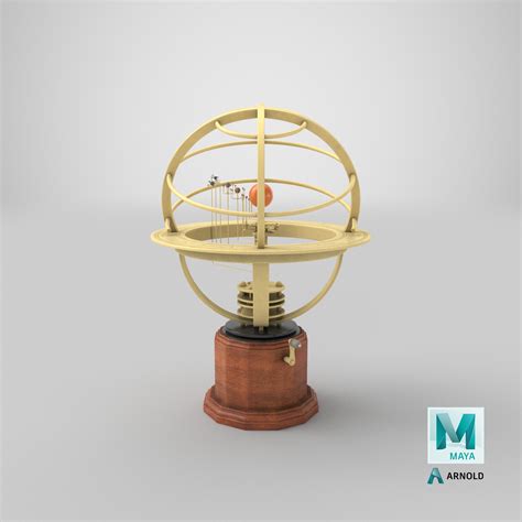 나무 베이스가 있는 복고풍 기계식 태양계 Orrery 3d 모델 39 Gltf Obj Ma Max Upk Unitypackage C4d Fbx 3ds