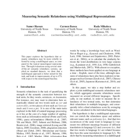 Measuring Semantic Relatedness Using Multilingual Representations Acl Anthology