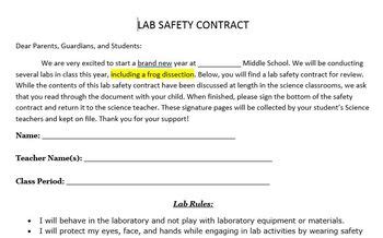 Simple Lab Safety Contract By DTProf Teachers Pay Teachers