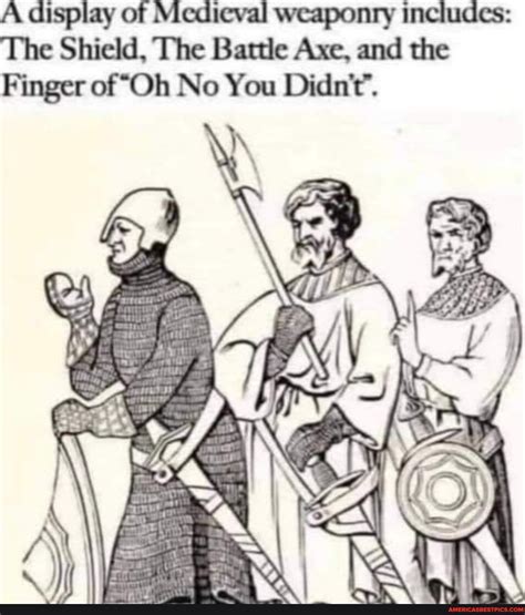 A Display Of Medieval Weaponry Includes The Shield The Battle Axe