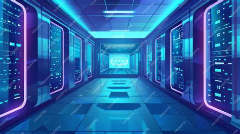 premium photo data center interior with hologram of processor and