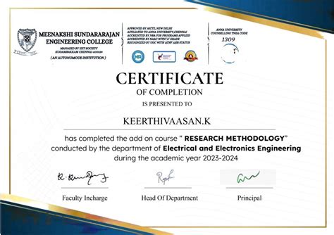 I Am Pleased To Have Completed The Add On Course In Research Methodology Conducted By The