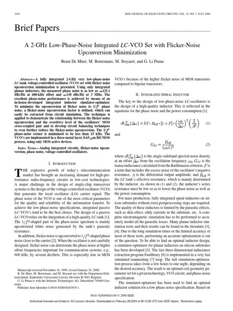 A 2 Ghz Low Phase Noise Integrated Lc Vco Set With Flicker Noise Upconversion Minimization Pdf