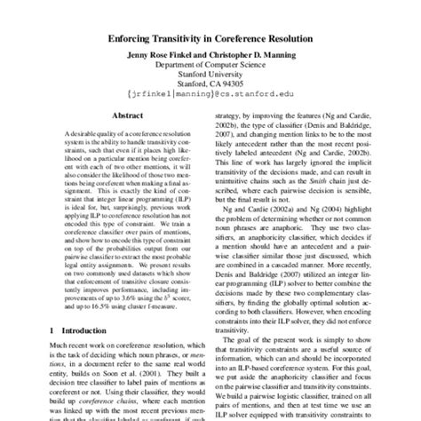 Enforcing Transitivity In Coreference Resolution Acl Anthology
