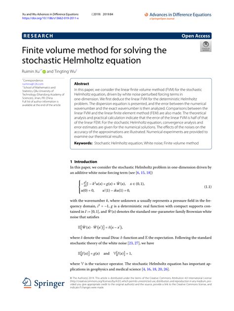 Pdf Finite Volume Method For Solving The Stochastic Helmholtz Equation