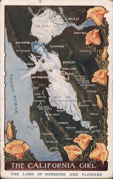 The California Girl Map Of California State Girls Postcard