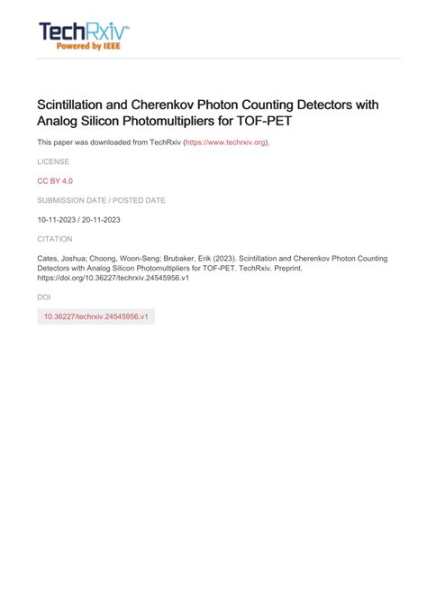 Pdf Scintillation And Cherenkov Photon Counting Detectors With Analog Silicon Photomultipliers