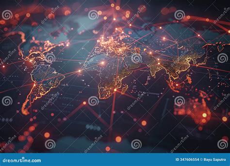 Ai Generative Network Of Digital Lines Over A World Map Between Continents Connections Royalty