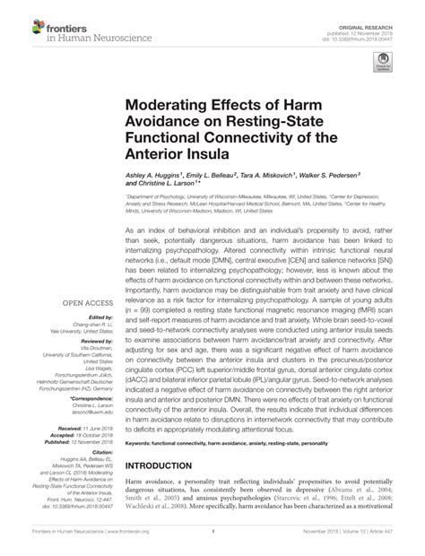 Pdf Moderating Effects Of Harm Avoidance On Resting State Functional