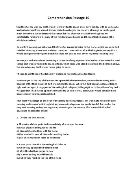 10 Comprehension Passage Pdf