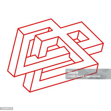 불가능한 모양 신성한 기하학 그림입니다 착시 추상 영원한 기하학적 개체입니다 불가능한 끝없는 개요 라인 아트 광학 예술 흰색 배경에 불가능한 기하학 모양 로고 3가지 개체에