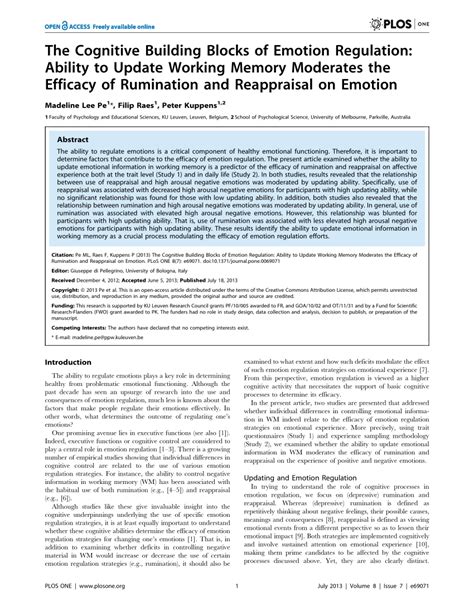 Pdf The Cognitive Building Blocks Of Emotion Regulation Ability To Update Working Memory
