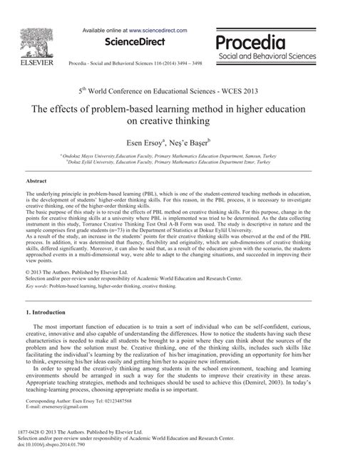 Pdf The Effects Of Problem Based Learning Method In Higher Education