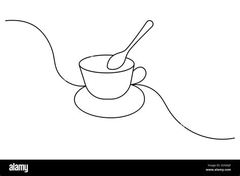 Coffee Cup Continuous One Line Art Drawing Of Isolated Outline Vector Illustration Design Stock