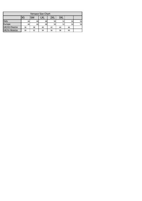 Versace Size Chart Printable Pdf Download