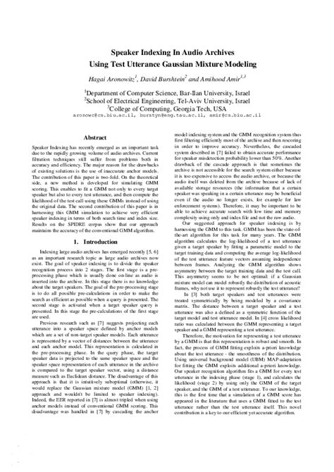 pdf speaker indexing in audio archives using test utterance gaussian